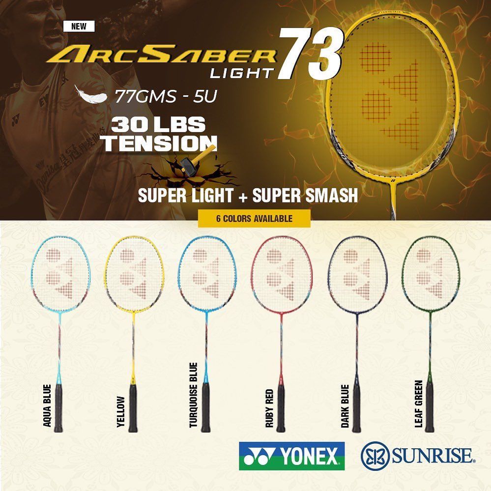 YONEX ARCSABER 73 LIGHT BADMINTON RACKET ( 5U ) MAX TENSION 30 LBS ...