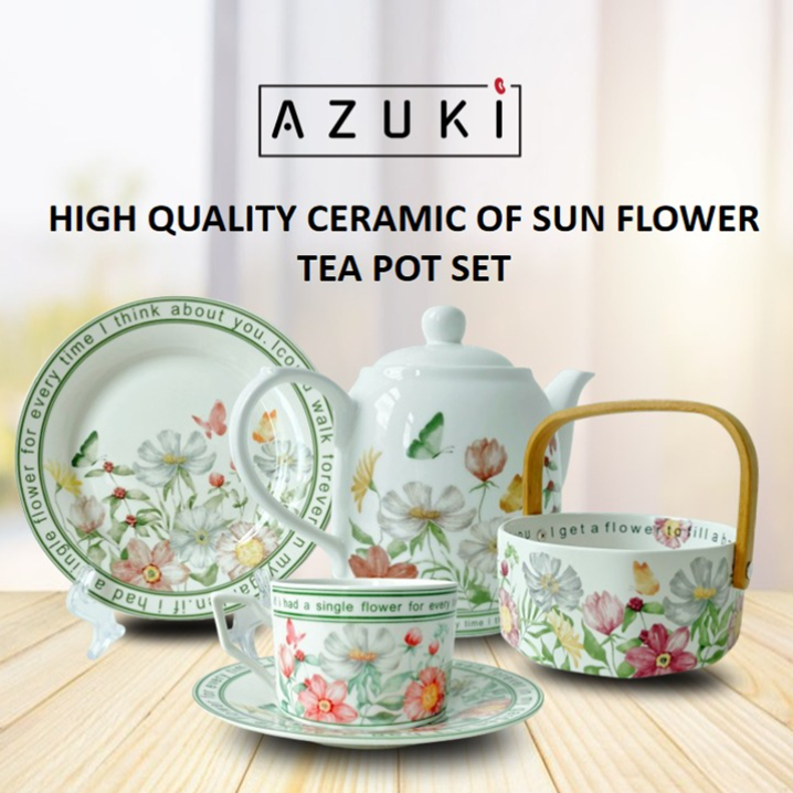 AZUKI French Classic Ceramic Tea Pot Tea Cup Porcelain Teaset European ...