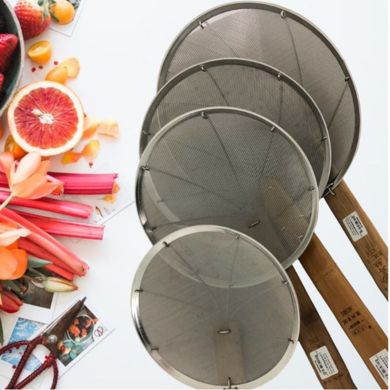 Stainless Steel Frying Oil Strainer Bamboo Handle Sejat Minyak Skimmer ...