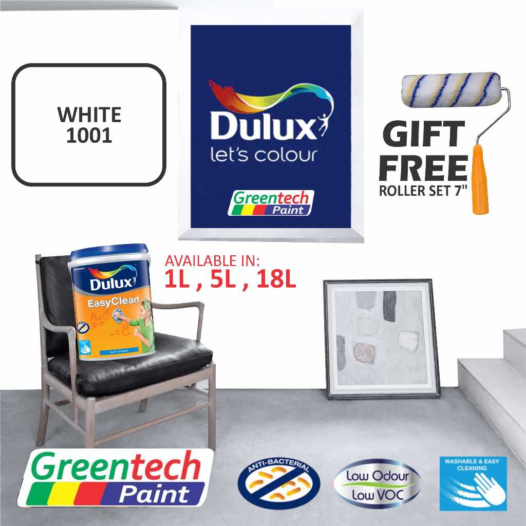 🔥FREEGIFT 7''🔥 5L WHITE 1001 ICI DULUX Easy Clean Matt EasyClean ...