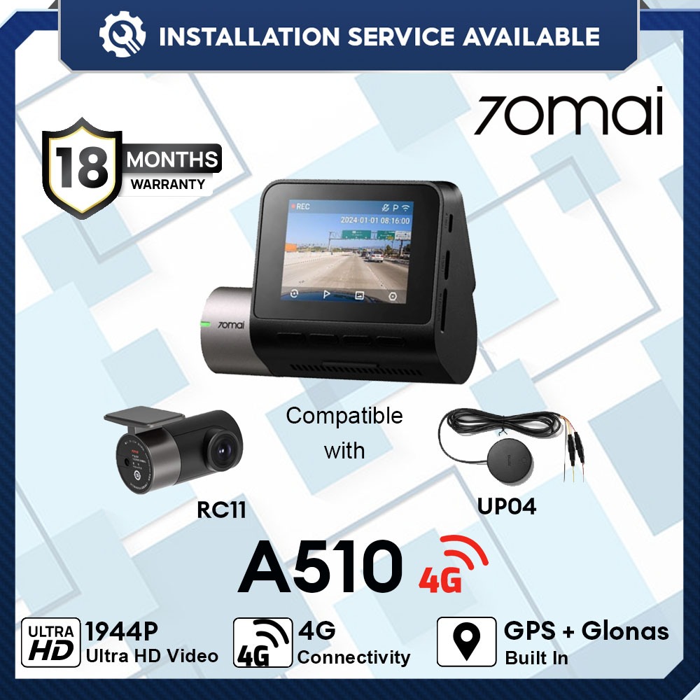 [With Installation] 70mai A510 Dash Cam Dual Vision Car Recorder with GPS ADAS | Shopee Malaysia