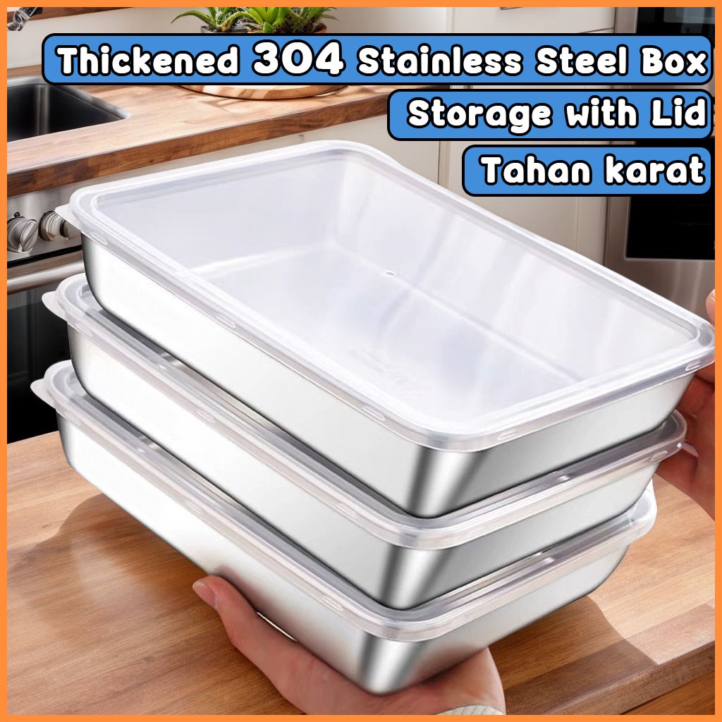 thickened 304 Stainless Steel Box Storage with Lid Crisper Fresh ...