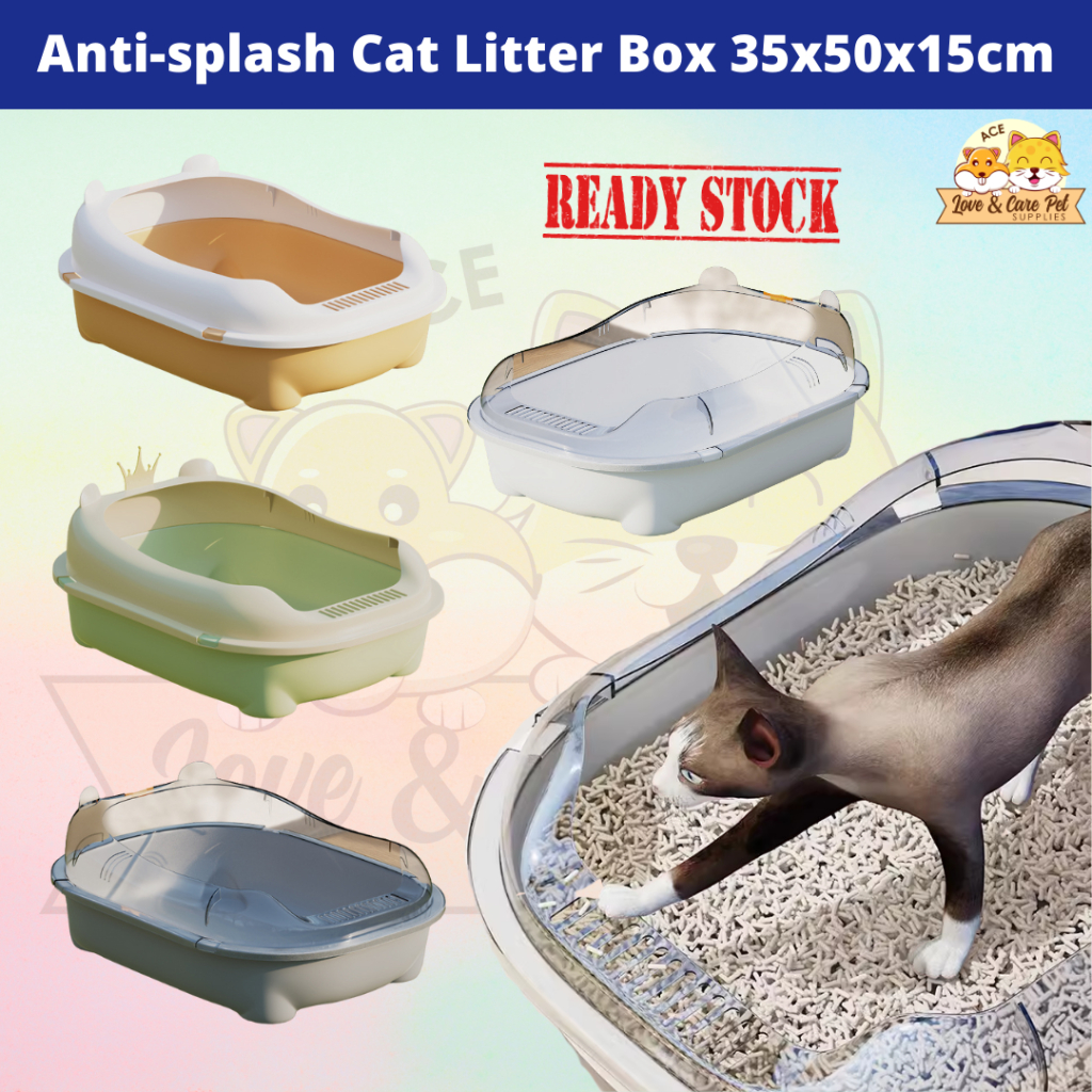 Cat Litter Box Half Enclosed Litter Basin Anti Splash Cat Toilet Litter ...