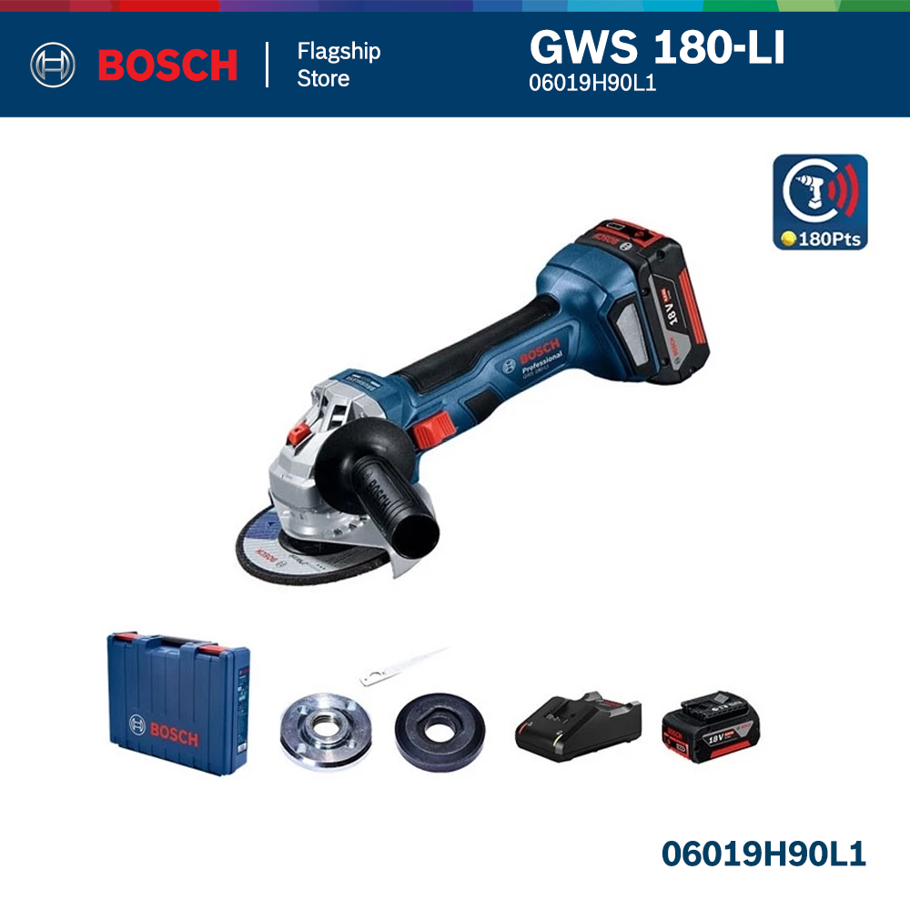 BOSCH GWS 180-LI Professional Brushless Cordless Angle Grinder Kit ...