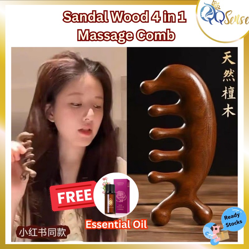 Sandalwood Comb 4 In 1 Head Massage Comb Facial massage 檀木五齿经络梳养生头部按摩 ...