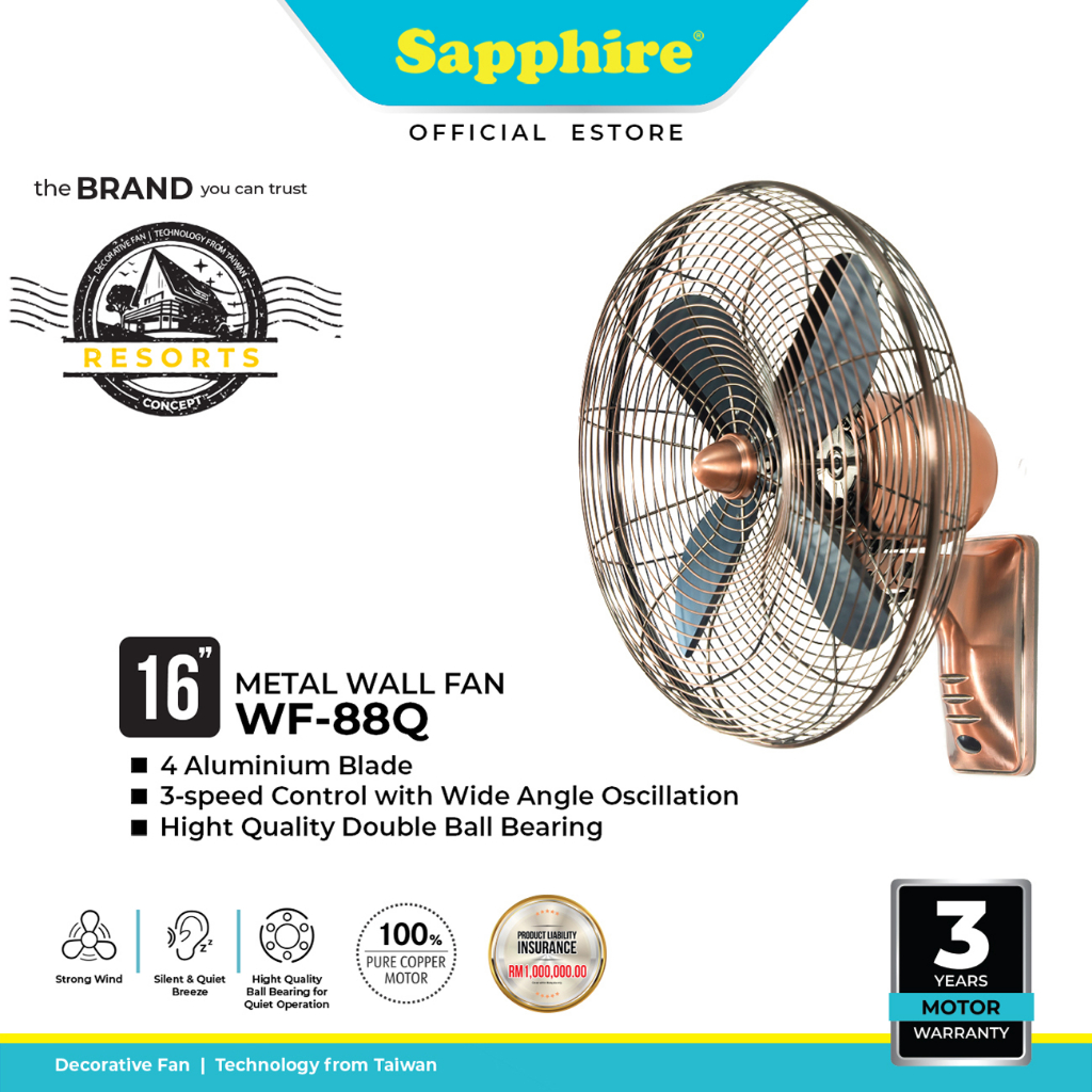 Sapphire WF-88Q | Metal Wall Fan | 16” | AC Motor | 4 Aluminium Blades ...