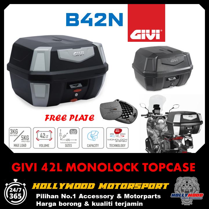 GIVI B42N ANTARTICA TOP BOX HARD CASE 42 LITER MONOLOCK PREMIUM IMPORT ITALY YAMAHA LC135 Y15ZR ...