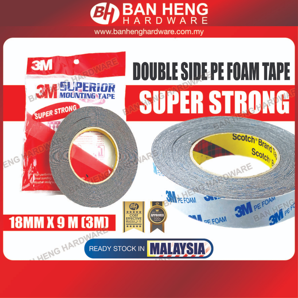 DOUBLE SIDE PE FOAM TAPE 18MM X 9M (3M) SCOTCH SUPER STRONG PE FOAM ...