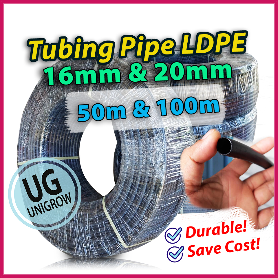 (16mm x 100m) (20mm x 50m) Tubing Pipe LDPE Hitam line biru dan merah ...