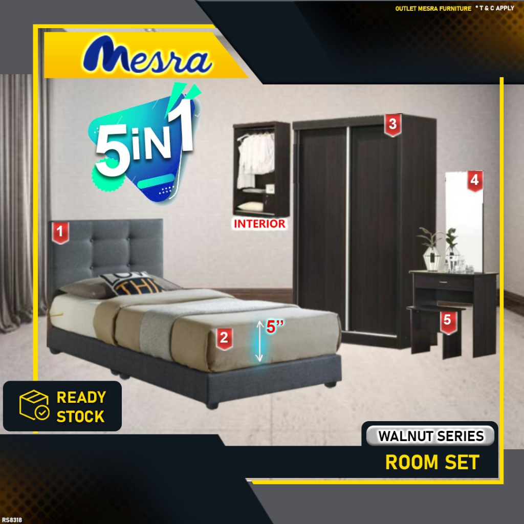 MESRA - Bedroom Set Sliding door/Set Bilik Tidur/Almari Baju/Katil ...