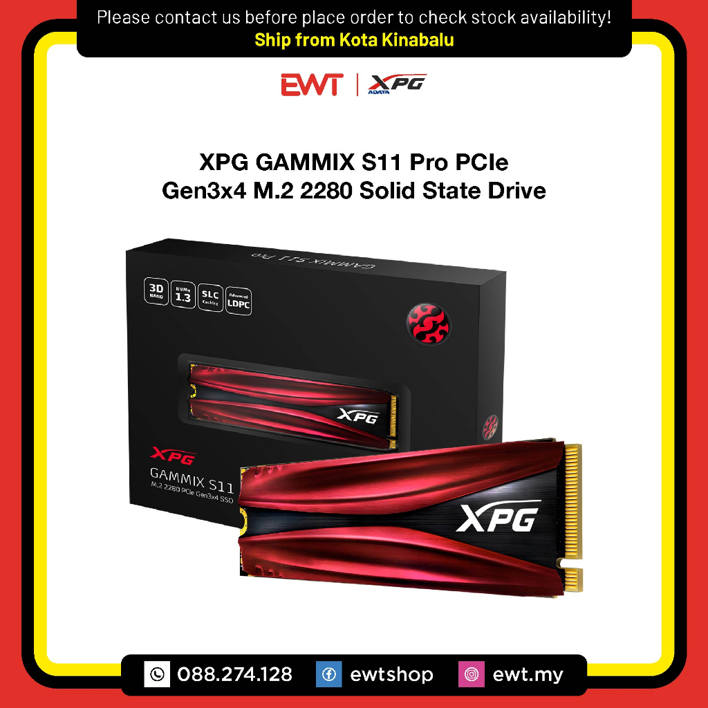 ADATA XPG Gammix S11 Pro PCIe Gen3x4 256GB M.2 2280 SSD 100% ORIGINAL! | Shopee Malaysia