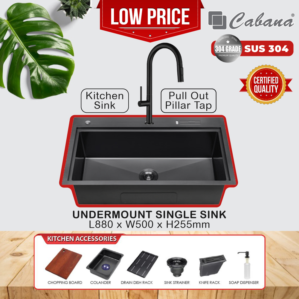 CABANA Single Bowl 304 Stainless Steel Multifunctional Kitchen Sink Top ...