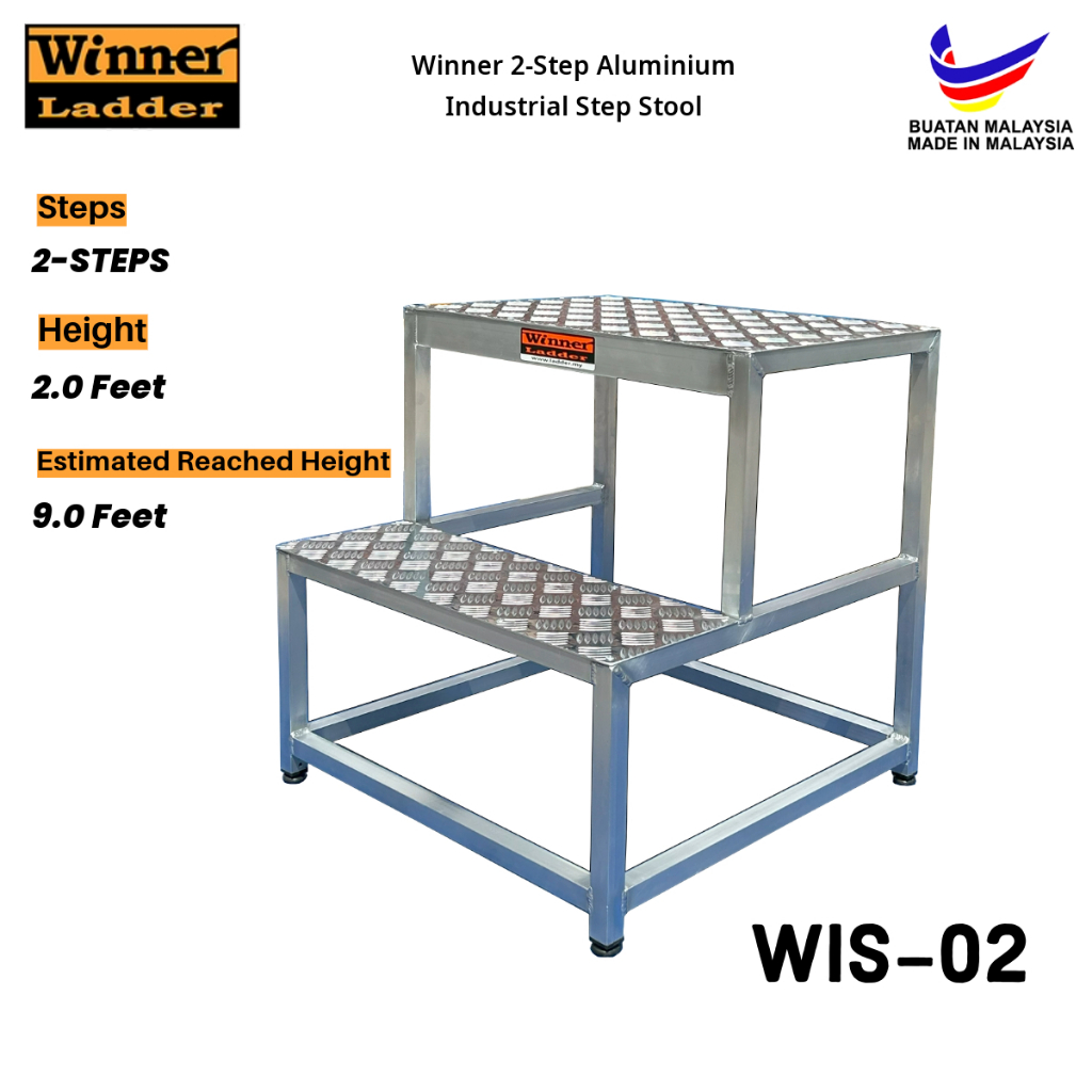 Winner Ladder 2-Step Aluminium Industrial Step Stool Heavy Duty Tangga ...