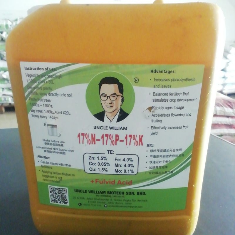 Uncle William Biotech NPK 17-17-17 5L | Shopee Malaysia