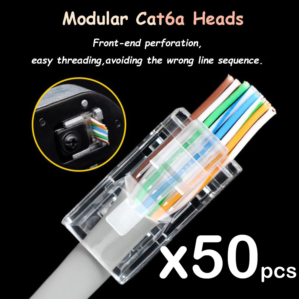 50pcs Cat5/Cat5e/Cat6 Connectors, RJ45 Pass Through Connectors, Network ...