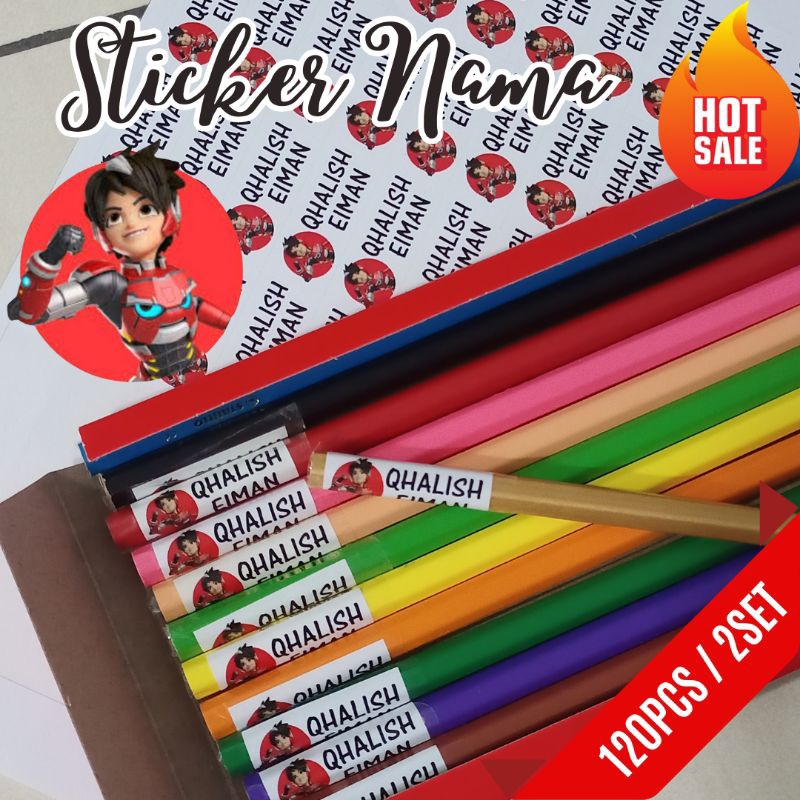 [CUSTOM NAME] 120pcs-2Set Sticker Nama Anak / Label Alat Tulis Kartun ...
