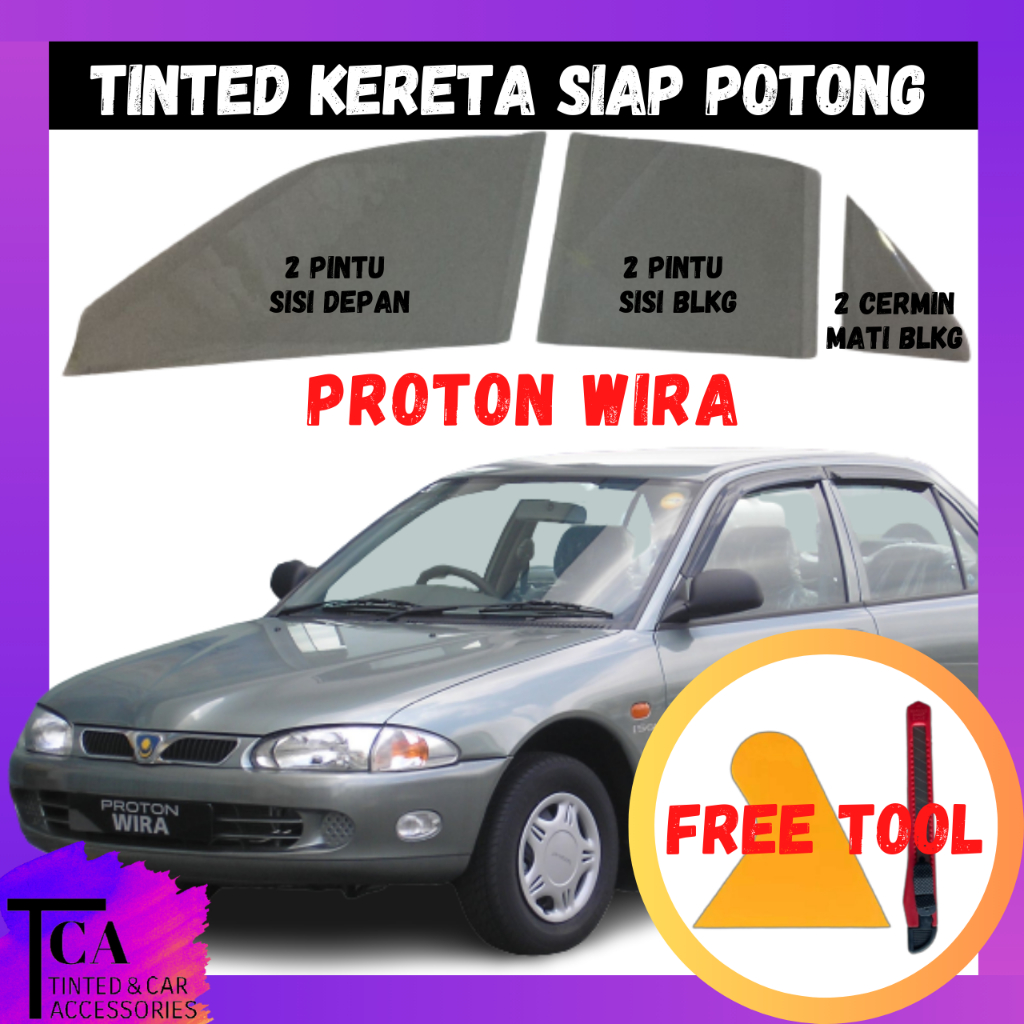 PROTON WIRA 4 Pintu Siap Potong Tinted Hitam UV (Gelap 30% 50% 65% 80% ...