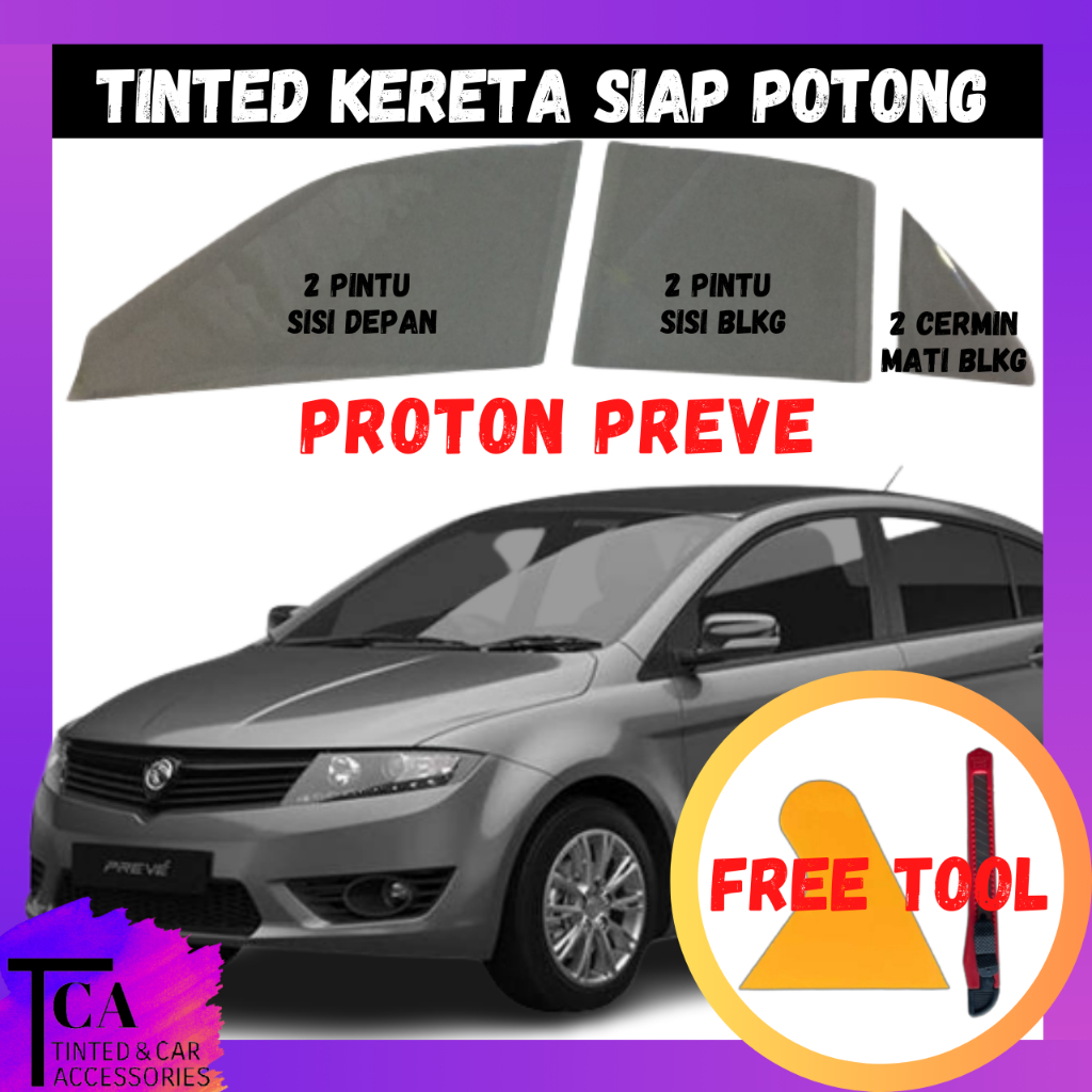 PROTON PREVE 4 Pintu Siap Potong Tinted Hitam UV (Gelap 30% 50% 65% 80% ...