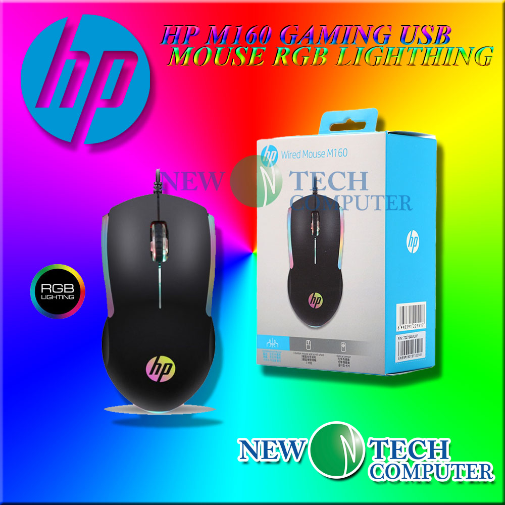 HP M160 OPTICAL USB WIRED GAMING MOUSE WITH MOVING LED EFFECTS AND 3 BUTTONS 1000 DPI ERGONOMIC ...