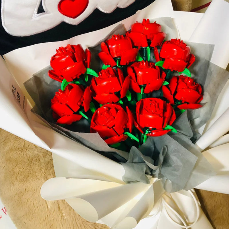 【M'sia Stock】Flower Red Rose Building Blocks Fake Flower Decorations ...