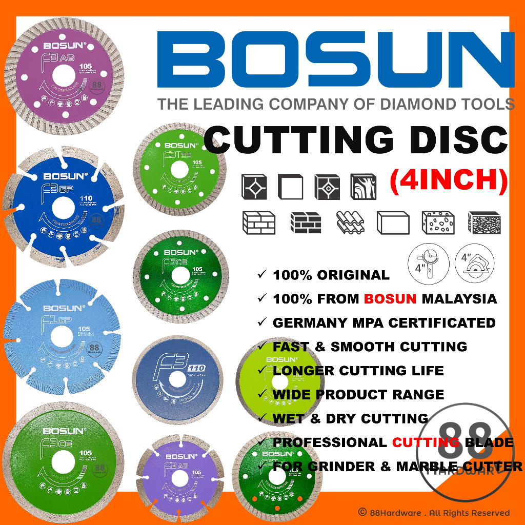 【100% ORI】 BOSUN 4“ diamond cutting wheel / tiles granite concrete ...