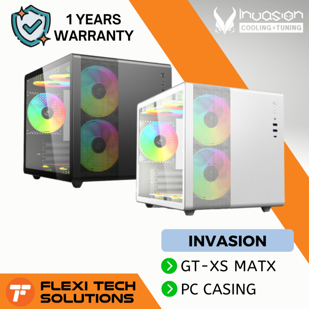 Flexi Tech INVASION GT-XS MATX Black & White Casing PC Desktop Case ...