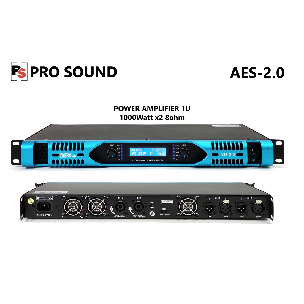 PS Pro Sound AES-2.0 Professional Digital Power Amplifier (1000Wx2) Light Weight Amplifier (5kg ...