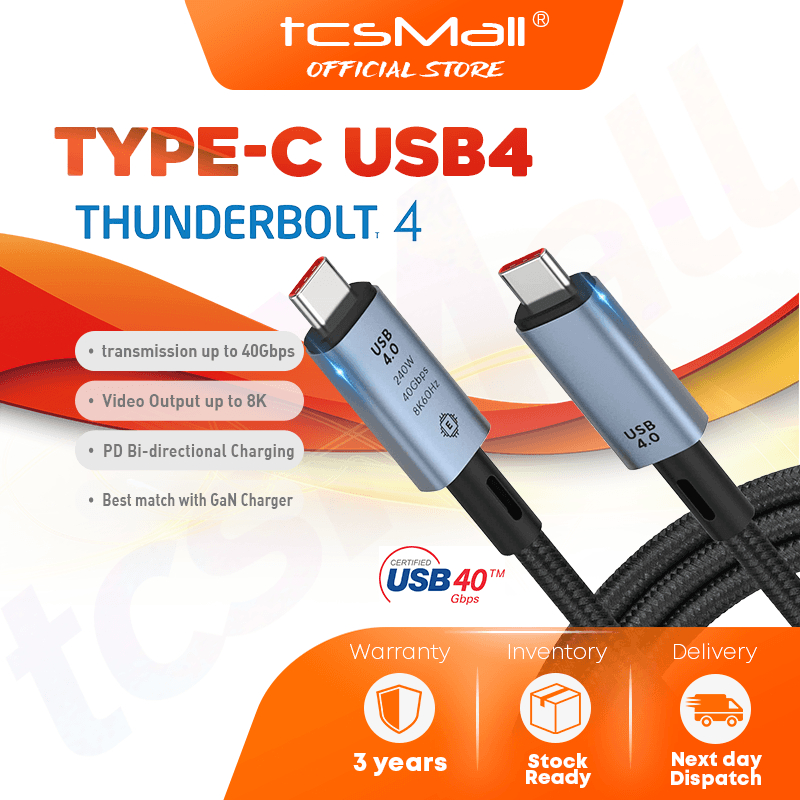 USB 4 40Gbps 240W 5A QC 8K TB Thunderbolt 4 Type-C to Type C Cable PD ...