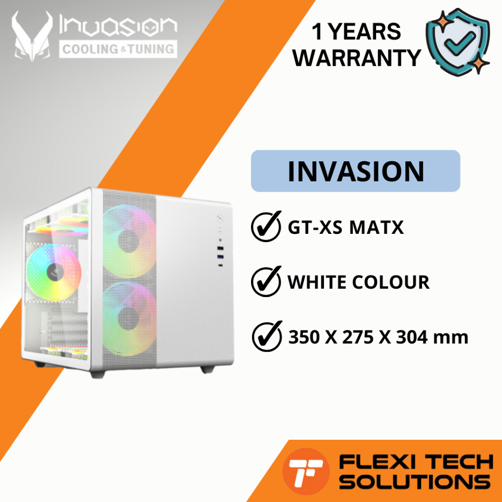 Flexi Tech INVASION GT-XS MATX Black & White Casing PC Desktop Case ...