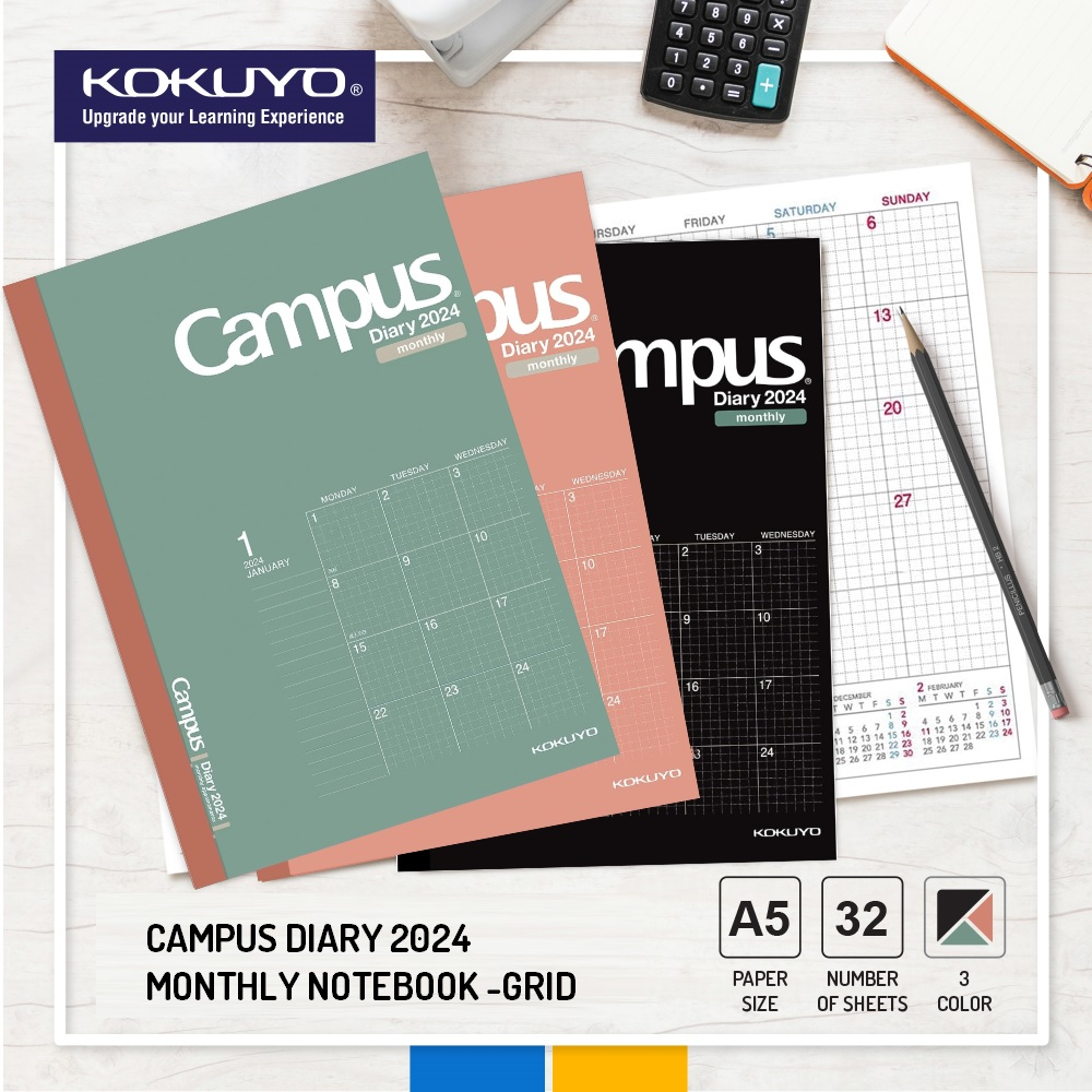 KOKUYO NI-CMS CAMPUS MONTHLY DIARY POCKETBOOK 2024 - A5 - GRID | Shopee Malaysia