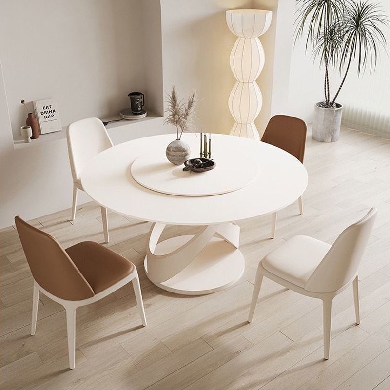 2023 new cream style pure white slate dining table round small ...