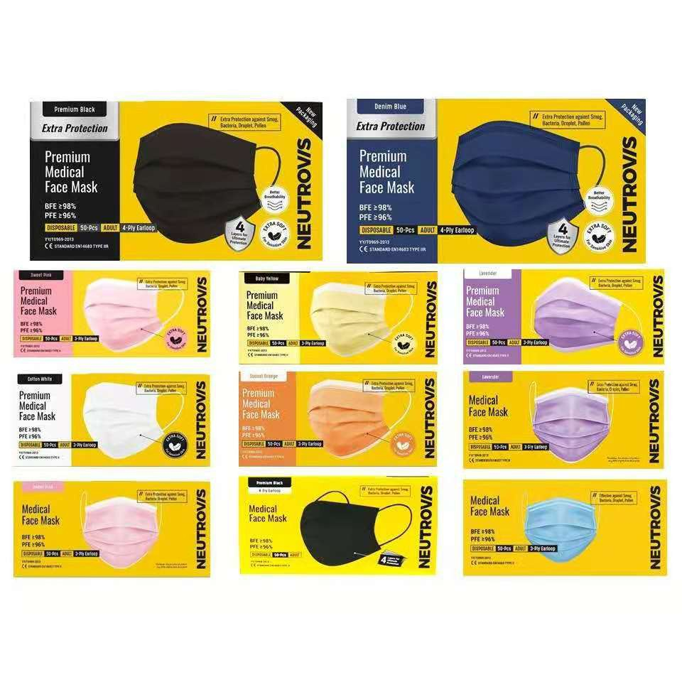 NEUTROVIS Premium Medical Face Mask 50pcs 4Ply TYPE IIR DENIM/BLACK ...