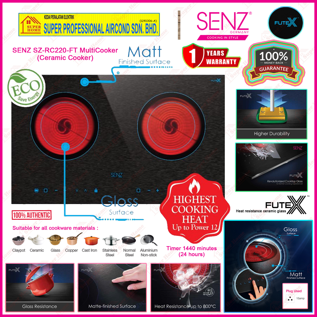 Senz Electric Hob SZ-RC220-FT ((Free Standing or Built-in)) Double ...