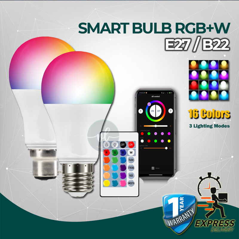 💡LED A65 A70 A80 Smart Bulb RGB+W 16 Color Mentol Warna Warni Remote Control Apps E27 B22 Room ...