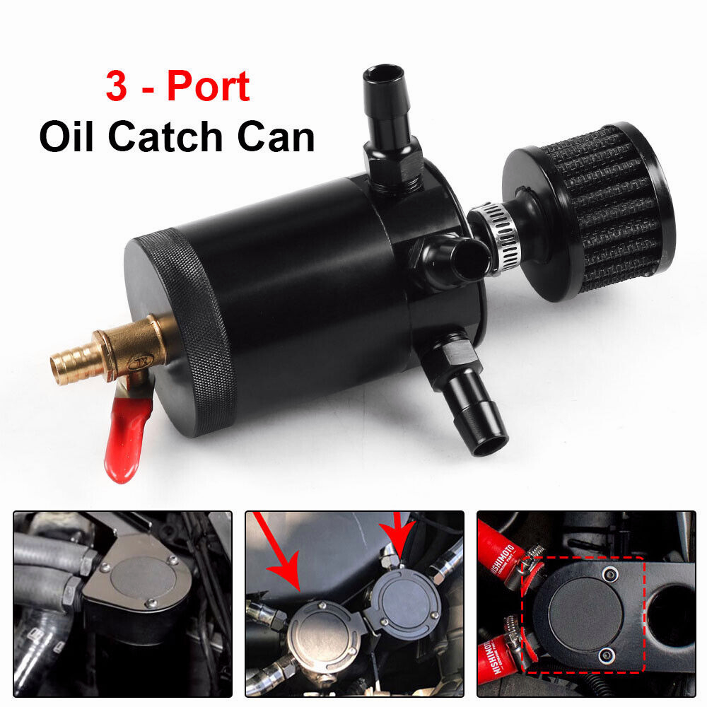 Universal 3-Port Oil Catch Can Tank Reservoir with Drain Valve Breather ...