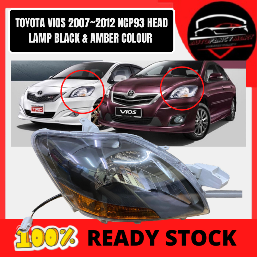 TOYOTA VIOS 2007-2012 NCP93 HEAD LAMP BLACK SILVER COLOUR AND YELLOW ...