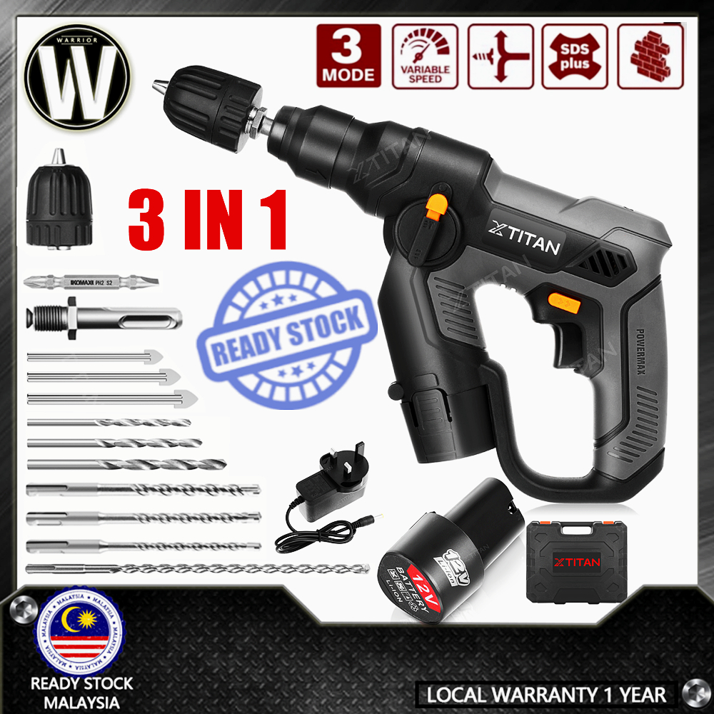 WARRIOR`🧤 3in1 Rotary Cordless Hammer Drill Cordless Electric Cordless ...