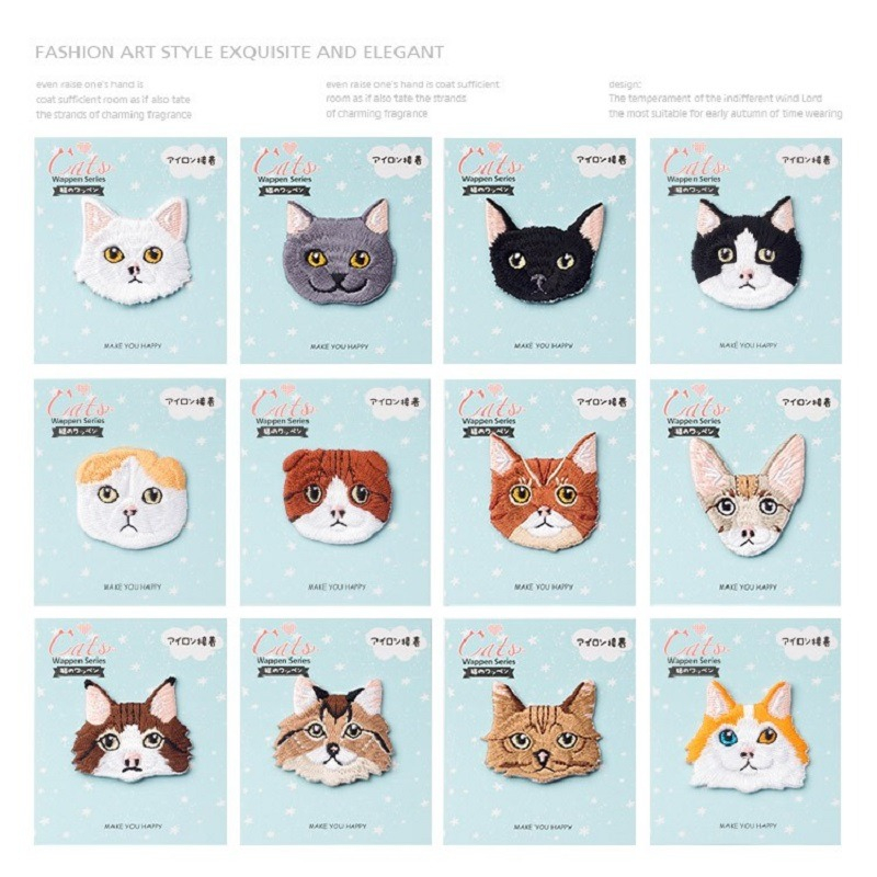 Cats Head DIY Self Adhesive Iron on Sew on Embroidered Patches | Shopee ...