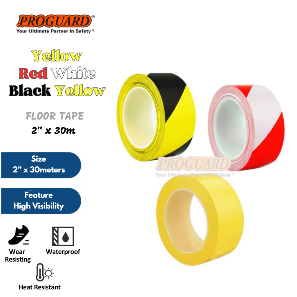 48mm x 30m Plain Durable PVC Vinyl Adhesive Floor Wall Hazard Marking Tape Social Distance Awas ...