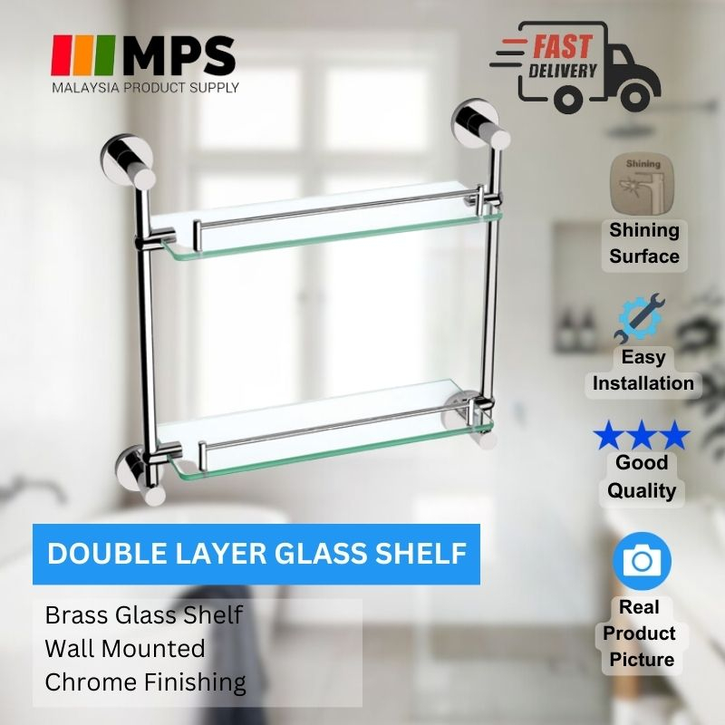 EURO Bathroom Wall Glass Shelf Double Layers Storage Shelf 440MM ...