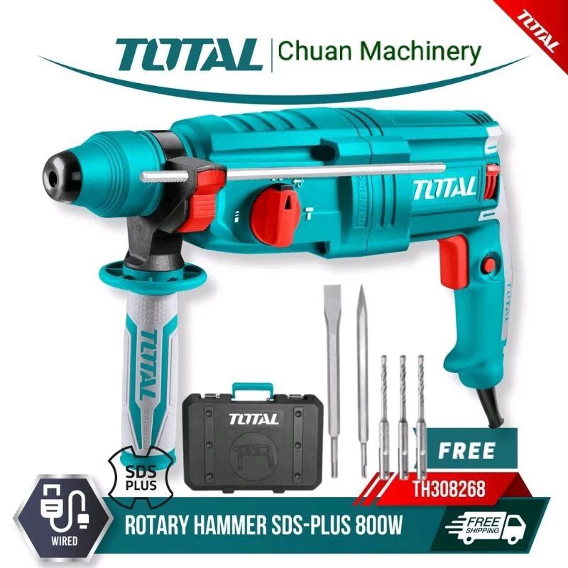 (Ready Stock) TOTAL TH308268 800W 4IN1 Rotary Hammer Drill / Gerudi ...