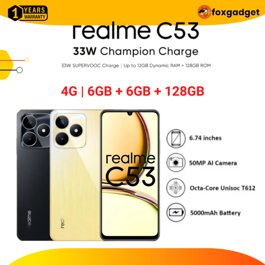 Realme C53 4G (6GB RAM + 128GB ROM) | 50MP Main Camera | 33W Fast Charging | 100% Original ...
