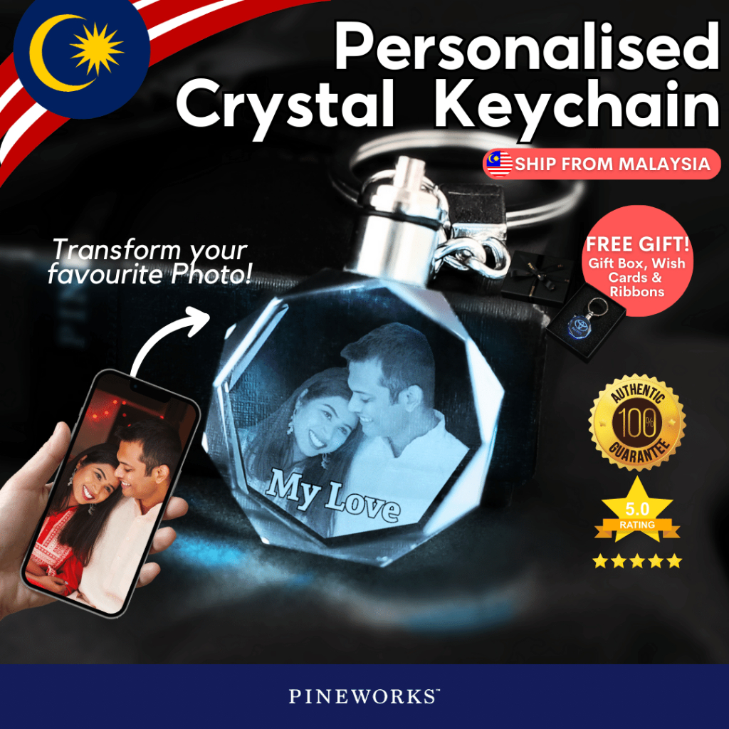 Laser Engraved Crystal Keychain LED Colourful Ukir Gambar Custom Design ...