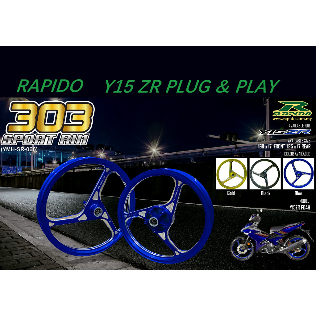 RAPIDO CNC YAMAHA Y16 Y15 Y15ZR 3 LEG 3L 3BATANG 16/185 CNC SPORT RIM ...