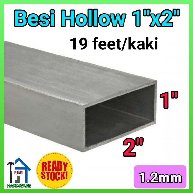 1"x2" Besi Hollow Rectangular (1feet-7feet) Thickness: 1.2mm | Shopee ...