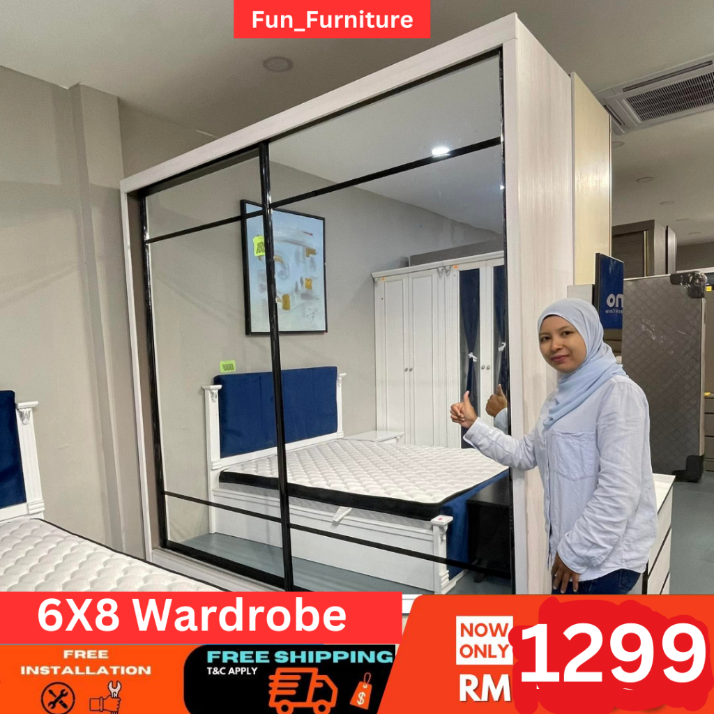 𝗙𝗥𝗘𝗘 𝗜𝗡𝗦𝗧𝗔𝗟𝗟-White AntiJump Sliding Door Wardrobe 6x8,8x8 | Melamine ...