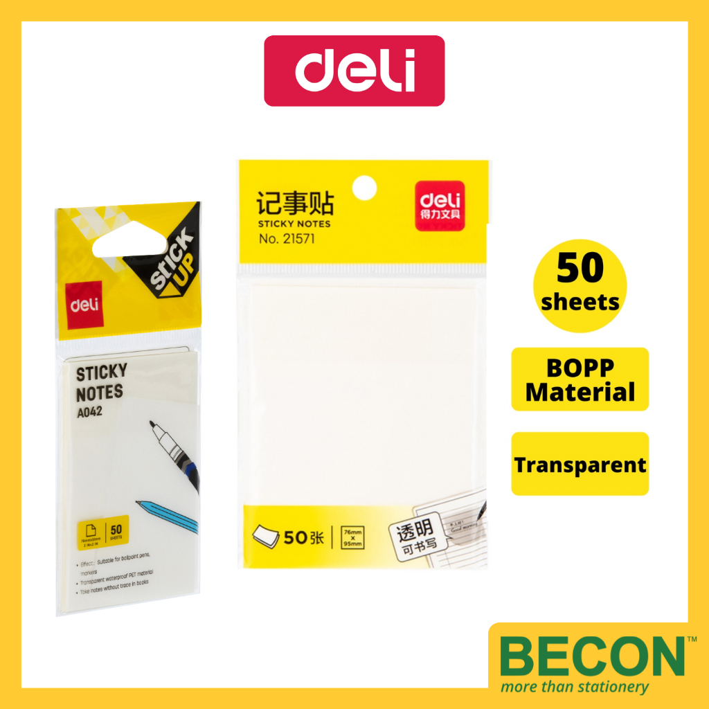 Deli Transparent Sticky Notes 50 sheets [Repositionable]] | Shopee Malaysia