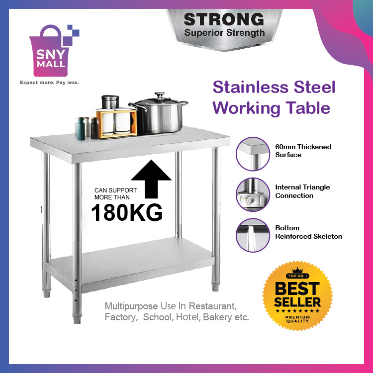 2/3 Tiers Work Table Stainless Steel Meja Workbench tahan 150-200kg ...