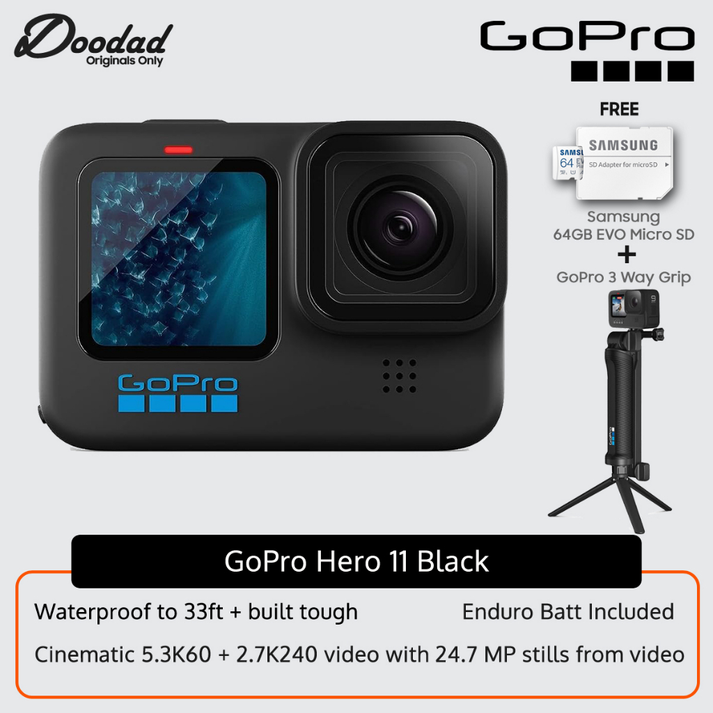 GoPro Hero 11 Black with 3 Way Tripod & 64GB Micro SD Card (Gopro Malaysia Warranty) | Shopee ...