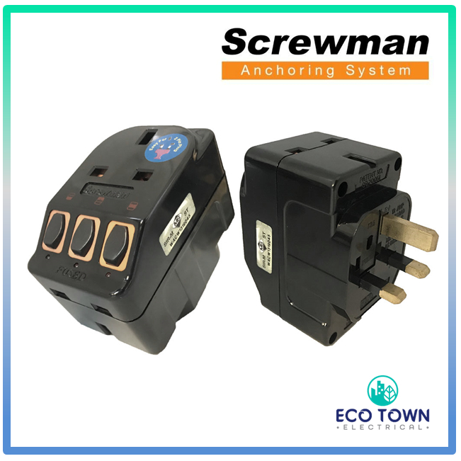 Screwman 3 Pin Plug Adaptor with Switches (Black) | Shopee Malaysia